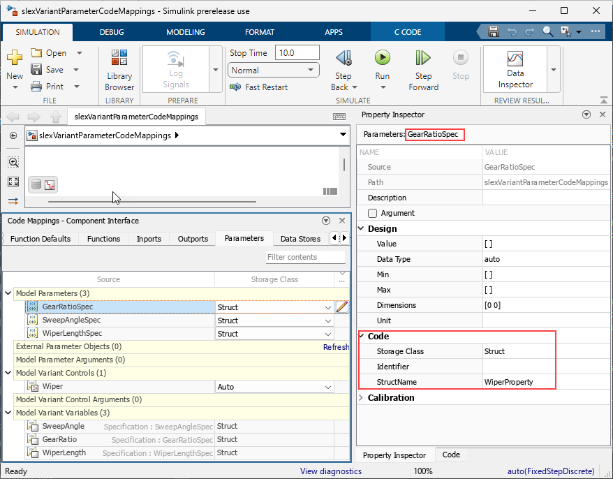 Configure Code Generation for Variant Parameters in Model Workspace Using Code Mappings Editor ...